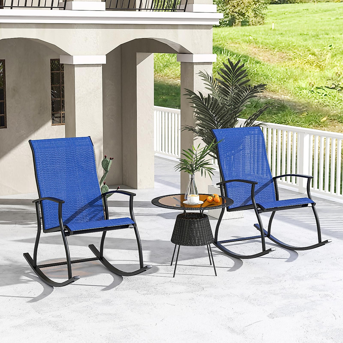 Giantex Outdoor Rocking Chair Set of 2 - Patio Rocking Chairs w/Breathable Backrest, Sturdy Metal Frame & Safe Ergonomic Design, Cozy Fabric Rocker for Backyard, Poolside, 330 lbs, Navy