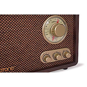 LoopTone FM AM Radio Retro Wood Radio with Bluetooth Play Mp3 and Antenna Built in Speaker for Kitchen Living Room