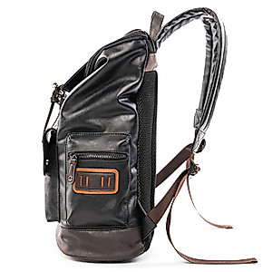 Men's PU Leather Laptop Backpack,Vintage Travel Rucksack for School,College,Bookbag,Large Casual Daypacks for Women YZ11