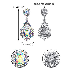 EVER FAITH Austrian Crystal Art Deco Hollow Bride Drop Dangle Earrings Iridescent Clear AB Silver-Tone