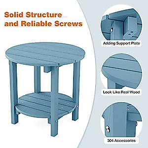 YEFU Adirondack Side Table, Double Outdoor Side Table, Poly Lumber end Table, Weather Resistant for Indoor, Patio, Pool, Porch, Backyard-Blue