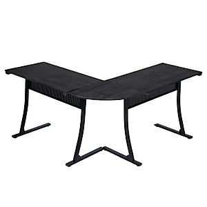 L-Shaped Computer Gaming Desk, 54.3'' Corner Writing Table Workstation Multipurpose Space-saving Study Laptop Table with Wide Desktop & Sturdy Metal Legs for Home Office Bedroom, Easy Assembly, Black