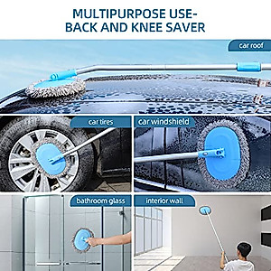 BYGD Car Wash Brush with Long Handle,Retractable Car Cleaning Brush, 66" Chenille Microfiber Car Washing Mop with 15°Curve Extension Pole Labor-Saving, Car Wash Kit for Cleaning Truck RV SUV