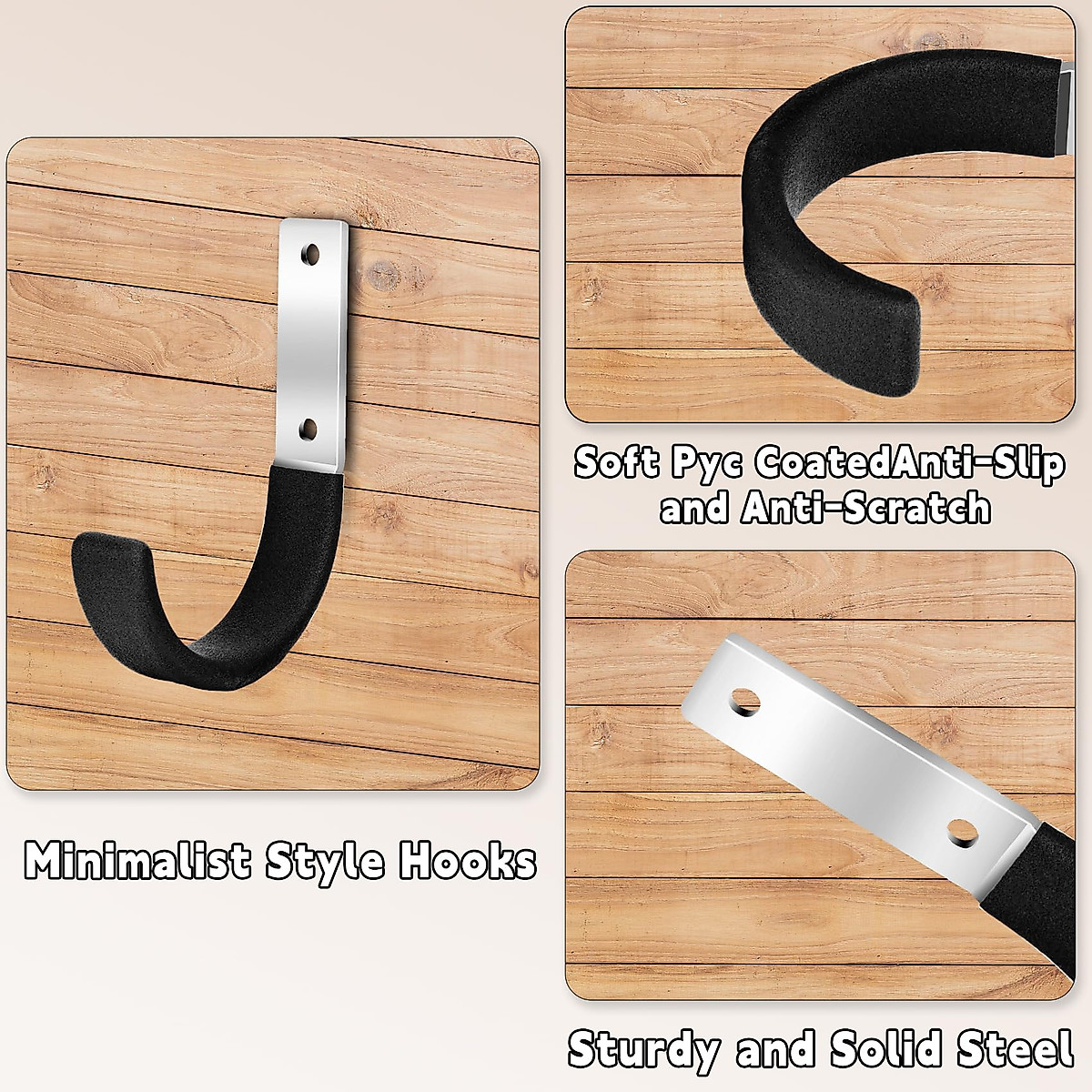 Heavy Duty Steel Garage Hooks,Garage Storage Utility Hooks,Heavy Duty Garage Garden Tool Organizer,Steel Wall Mount Hooks, Garden Hose Hanger, Small Garden U Hooks (Black 2 Pack)