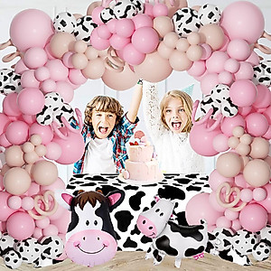 Cow Balloons Garland Arch Kit With Pink Double-Layer Nude Cow Print Balloon Animal Balloon Farm Cow Birthday Party Baby Shower Birthday Party Decorations