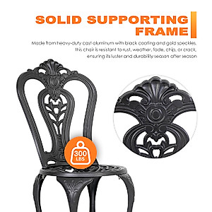 NUU GARDEN Cast Aluminum Patio Chairs All Weather Outdoor Dining Chairs Set of 2 Indoor Outdoor Bistro Chairs for Balcony, Backyard, Garden, Black