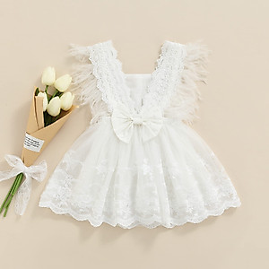 Newborn Baby Girl Lace Tassel Dress Ruffles Sleeve Backless Princess Tutu Dresses Sundress with Bowknot