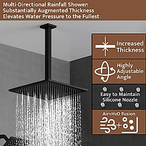 SHOYELA Thermostatic Shower System Matte Black, Push Button Diverter Shower Faucet with 2 in 1 Handheld, Ceiling Mount 12 Inch Shower Head with 6 Inch Wall Mount Shower Head