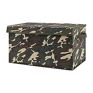 Sweet Jojo Designs Woodland Camo Boy Small Fabric Toy Bin Storage Box Chest For Baby Nursery or Kids Room - Beige Green and Black Rustic Forest Camouflage
