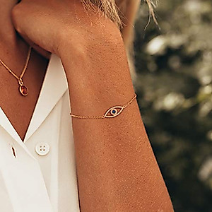 MTMY Evil Eye Bracelet for Women 14K Gold Plated Dainty Bracelets with Crystcal Adjustable Chain Cute Eye Bracelet Gold Jewelry for Her
