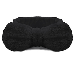 WLLHYF Spa Headband Bow Hair Band Facial Makeup Head Band Microfiber Soft Coral Fleece Head Wraps Elastic Skincare Headbands for Women Girls Washing Face Beauty (Black)