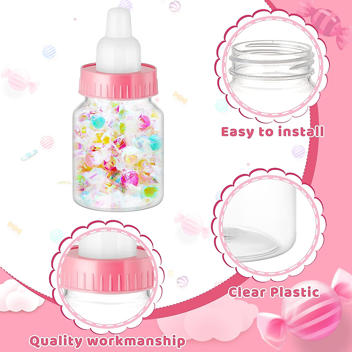36 Pcs 3.5 Inch Baby Bottle Shower Favor Mini Plastic Candy Bottle Clear Plastic Baby Bottles for Baby Shower Mini Baby Bottle Feeding Bottle Candy Box for Baby Shower Favor Gift Decor (Pink)