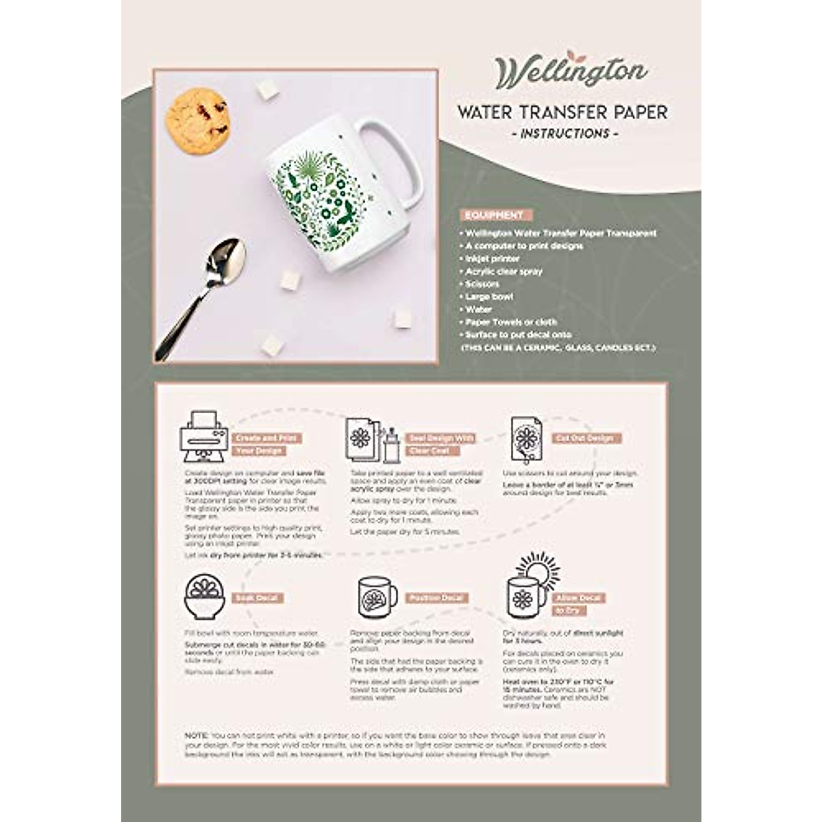 Wellington Specialty Craft Supplies, Waterslide Decal Paper for Inkjet Printer, A4 Size, 20 Water Slide Transfer Printing Sheets, Clear