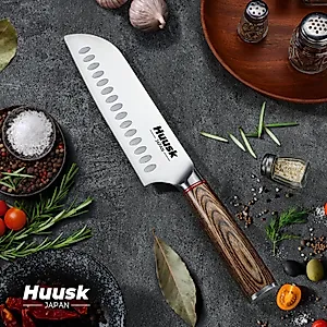 Huusk knives from japan,7 Inch Santoku Knife with Ultra Sharp Blade,Japanese High Carbon Chef Knife with Professional Ergonomic Handle for Home Kitchen, Father's Day Christmas Gift Men Women