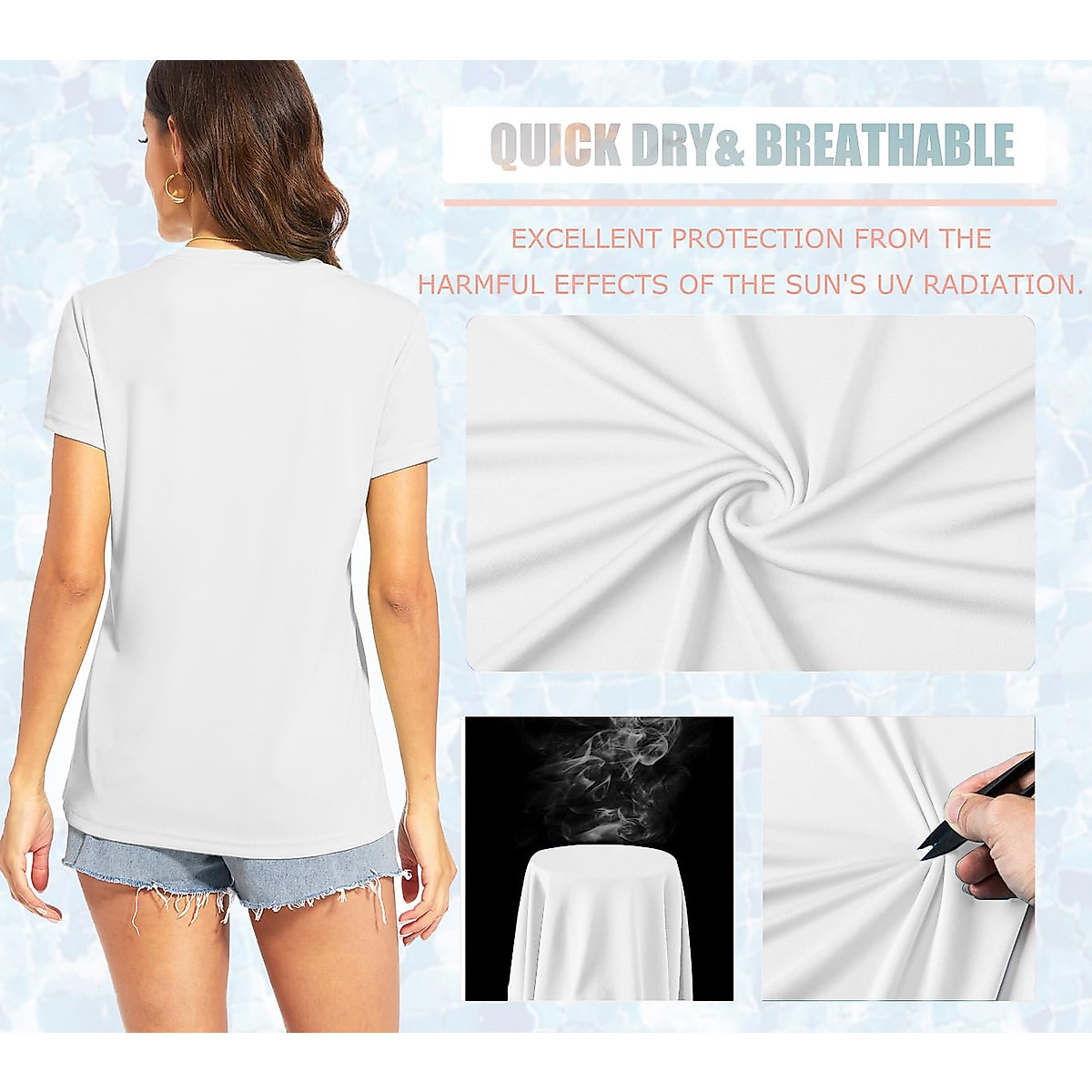 TACVASEN Women's UV Protection Shirts Athletic Sun Shirts UPF 50+ Workout Shirts Short Sleeve White T Shirts for Women