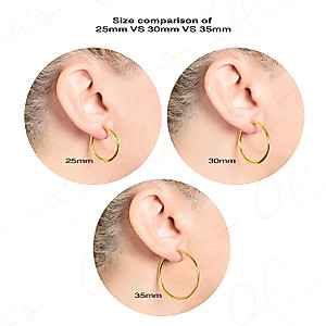 14k Yellow Gold Hoop Earrings 25x2.0mm