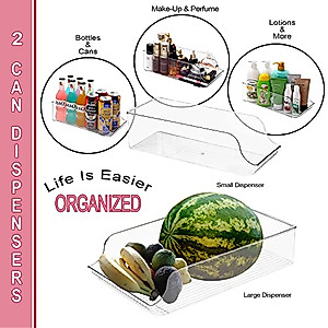 Practical Set of 2 Soda Can Organizer and Canned Food Bin Stackable Dispenser for Refrigerator - Open Front And Transparent Design, Hold up to 9 cans and water bottles, Shatter-Proof