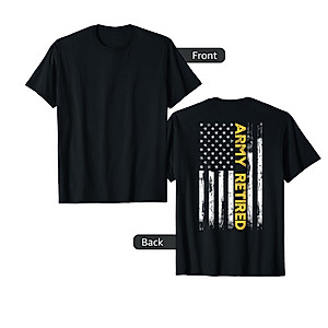 Army Retired Military Army Thin Goldline American Flag T-Shirt