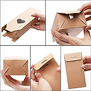 Cooraby 24 Pieces Heart Gift Boxes with Display Window Brown Paper Bags Gift Packaging Boxes Kraft Gift Candy Bags for Valentine's Day Christmas Party Decorations