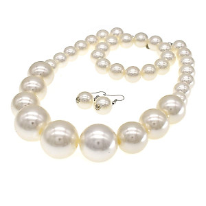 utop JNF Hand made Pearl Statement Necklace for Women Rhinestone Multilayer Crystal Necklaces Chunky Pearl Necklace Large Pearl Necklace and Earrings Set for Mother Mom's gift