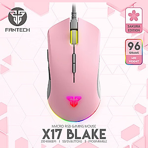 FANTECH Blake X17 Advanced Wired Gaming Mouse, 16.8 Million RGB Color Backlit, 10,000 DPI Optical Sensor, 7 Programmable Buttons, for Right or Left Hand Use, Pink (Sakura Edition)