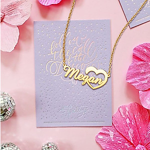 Q&Locket Personalized Name Necklace with Heart 18K Gold Plated Nameplate Necklace Custom Name Necklace for Womens Men