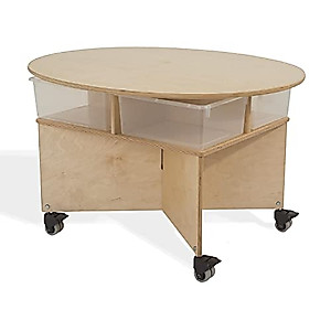 Whitney Brothers WB1816 Mobile Collaboration Table with Trays, Natural UV, 29.5x36x22