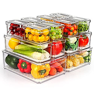 ZIJUND 14 Pack Fridge Organizer, Stackable Refrigerator Organizer Bins with Lids, BPA-Free Fridge Organizers and Storage Containers for Fruit, Vegetable, Food, Drinks, Cereals, Clear