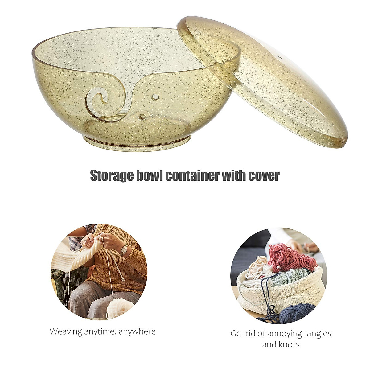 MILISTEN Plastic Yarn Bowl, Knitting Yarn Bowl with Hole, Clear Golden Yarn Holder for Knitting & Crocheting Yarn Ball Holder