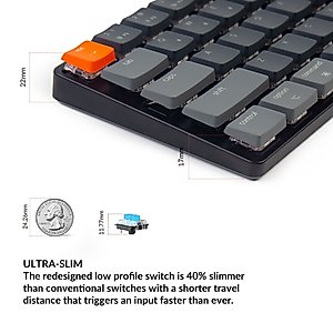Keychron K7 Ultra-Slim 65% Layout 68 Keys Wireless Bluetooth/Wired Mechanical Keyboard, Hot Swappable Low-Profile Gateron Red Switch RGB LED Backlit Keyboard Compatible with Mac Windows