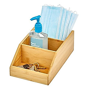 mDesign Bamboo Wood Compact Bathroom Storage Organizer Bin Box - 3 Divided Sections - Cabinets, Shelves, Countertops, Bedroom, Kitchen, Laundry Room, Closet, Garage - Natural/Tan