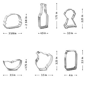 Foose Brand Cookie Cutter Summer Picnic 6 Pc Set with Recipe Card, Made in USA - 4 in Hamburger 4.5 in Bottle 3.5 in Charcoal Grill 3.5 in Watermelon 4 in Soda Beer Can 3.5 in Juice Lemonade Pitcher