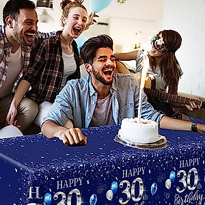GREHUMOR 3pcs 30th Birthday Tablecloth Silver Blue Happy Birthday Decorations for Men 30 Years Old Birthday Party Supplies Disposable Plastic Waterproof Table Cover 30 Birthday Table Decorations