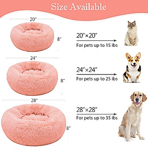 WAYIMPRESS Calming Dog Bed for Small Dog&Cat,Comfy Self Warming Round Dog Bed with Fluffy Faux Fur for Anti Anxiety and Cozy (20 x 20 Inch, Pink)