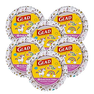 Glad for Kids Unicorns Paper Plates, Small Round Paper Plates with Cute Unicorns Design Heavy Duty Disposable Soak Proof Microwavable Paper Plates for All Occasions, 7 Inch, 20 Count (Pack of 6)