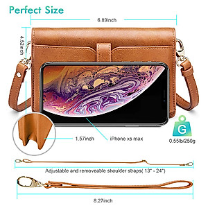 nuoku Women Small Crossbody Bag Cellphone Purse Wallet with RFID Card Slots 2 Straps Wristlet, Brown