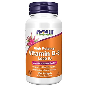 NOW Supplements, Vitamin D-3 1,000 IU, High Potency, Structural support*, 180 Softgels