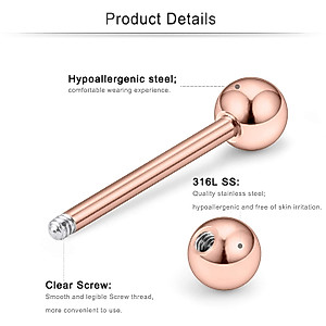Cisyozi 14G Nipple Piercing Jewelry Tongue Rings for Women 14 Gauge Stainless Surgical Steel Rose Gold Nipple Tongue Ring Diamond Nipple Barbells Bar Nipple Hoops Rings Nipple Piercings Jewelry Women