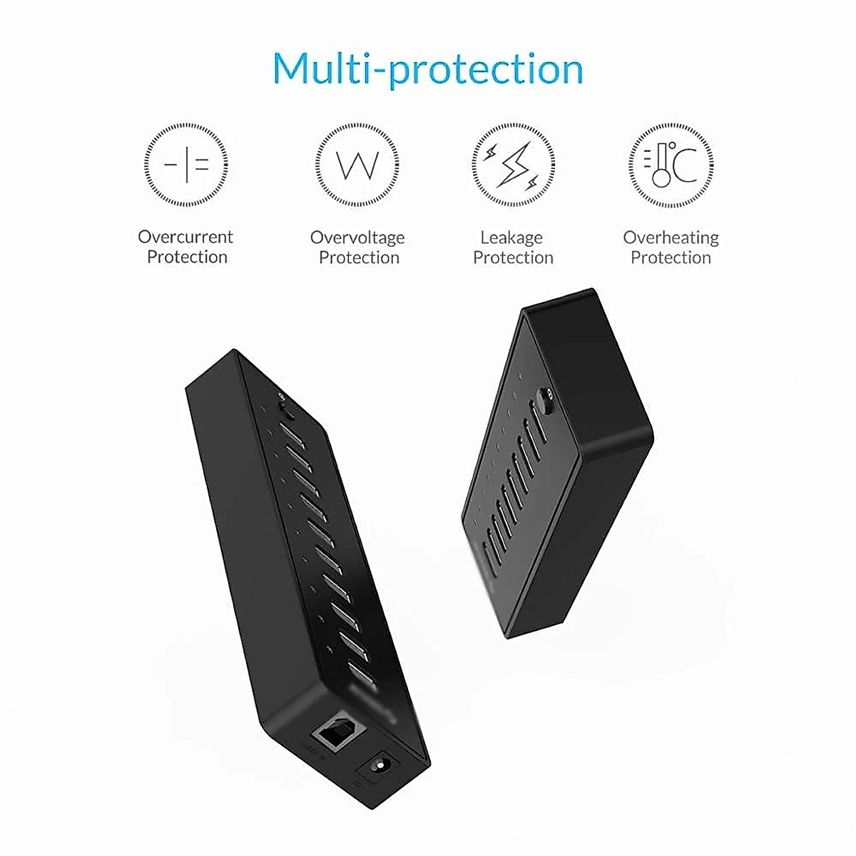 SHYPT USB HUB 10 Port ABS USB2.0 HUB with 12V Power Adapter High Speed USB Splitter for PC Computer Accessories 1M Data Cable