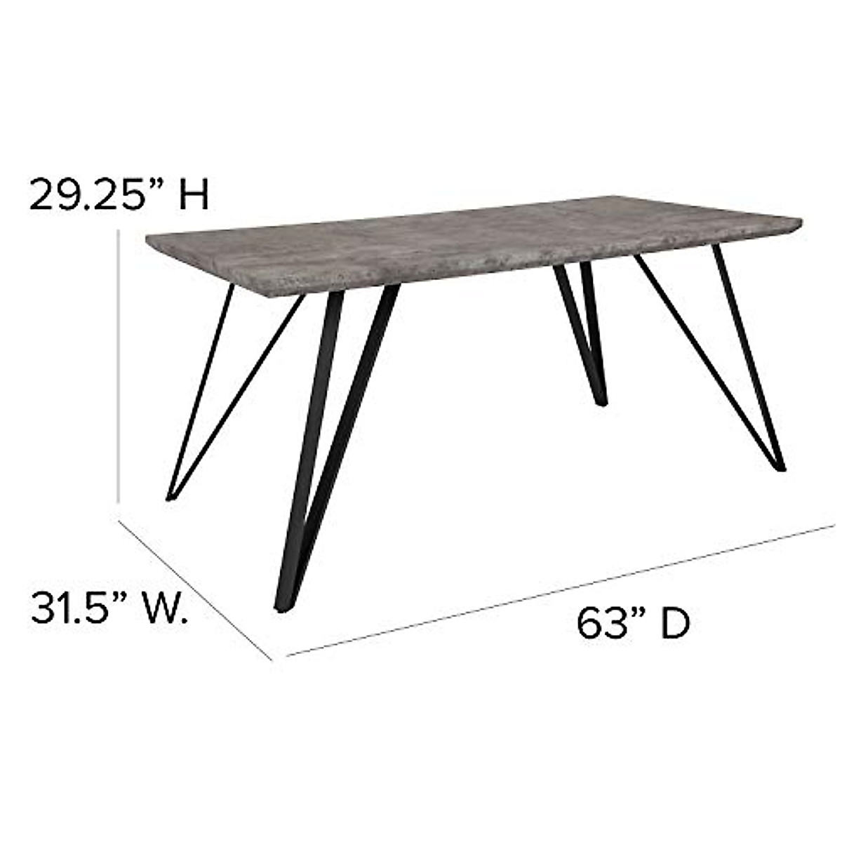 Merrick Lane Maya Rectangular Dining Table Faux Concrete Finish Kitchen Table with Retro Hairpin Legs