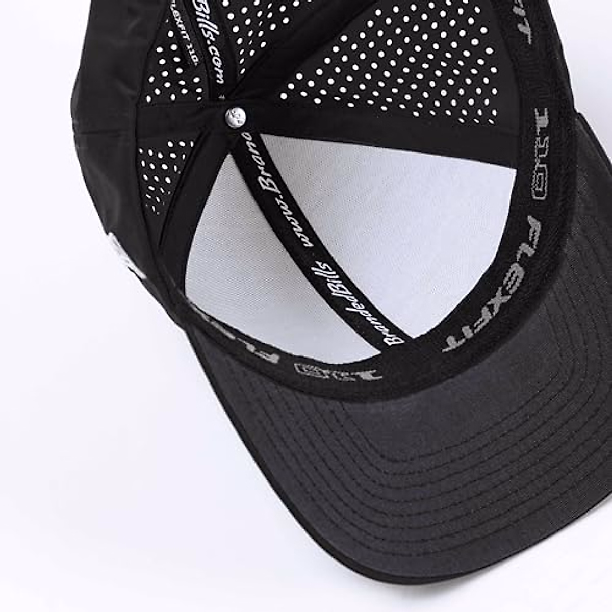 Branded Bills Bare Curved Performance Hat, Black, Fits 7-8, with Flexfit Sweatband, Adjustable Velcro Closure, Fitted Style | Lightweight, Comfortable Stretch, Quick Dry & Water Repellent Baseball Cap