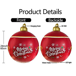 IOKUKI Light Up PVC Inflatable Christmas Ball, 24 Inch Large Outdoor Christmas PVC Inflatable Decorated Ball with Rechargeable LED Light & Remote for Outdoor Yard & Pool Decorations 1 PCS