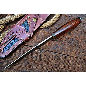 BIGCAT ROAR Handmade Damascus Hunting Knife - Bushcraft Fixed Blade Hunting Knife with Sheath and Walnut Wood Handle - 14.4″ EDC Skinning Knife - Hard Rock