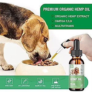 Hemp Oil for Dogs and Cats - Helps Anxiety Stress Pain Inflammation Relax Sleep Calm Aggressive Arthritis Allergies Seizures Skin Joint Hip - Treats Chews Pill Tincture - Organic Pet Calming Drops