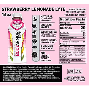 BODYARMOR LYTE Sports Drink Low-Calorie Sports Beverage, Strawberry Lemonade, Natural Flavor With Vitamins, Potassium-Packed Electrolytes, Perfect For Athletes 16 Fl Oz (Pack of 12)