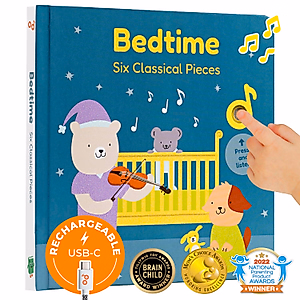 Cali's Books Bedtime Baby Music Book | New Rechargeable Musical Book, No More Batteries | 6 Classical Pieces | Bedtime Sound Books for Babies for Babies and Toddlers