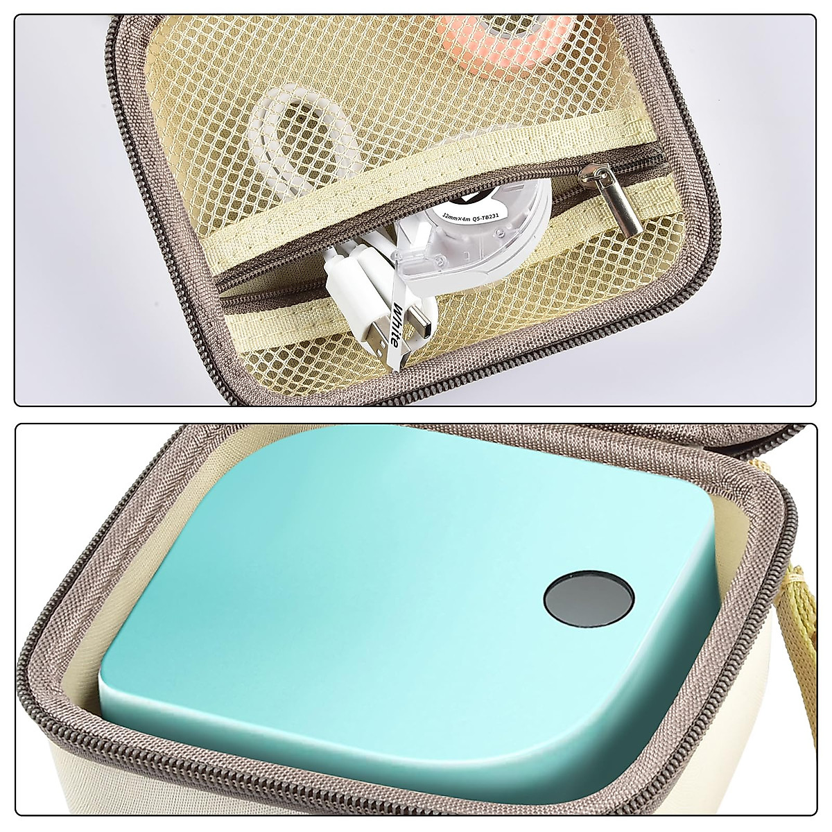 Case for MakeID HD(300dpi) Label Maker Machine with Tape, Hard Travel Carrying Storage Bag Holder with Accessories Mesh Pocket (Box Only)-Beige