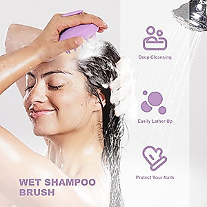 AIMIKE Scalp Massager Shampoo Brush, Soft Silicone Hair Scrubber for Washing Hair, Dandruff Removal & Scalp Scrubber Hair Growth Stimulator, Scalp Brush/Exfoliator Brush On Dry & Wet Scalp - Violet