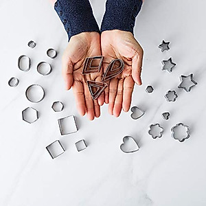 Beyond 280 Mini Tiny Stainless Steel Cookie Cutters, Geometric Shapes Heart Star Circle for One-Bite Cookies, Cake Décor, Fondant Biscuit (30 pcs)