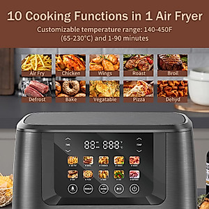 SEEDEEM Max XL Air Fryer, 8 Quart, 10-in-1 Hot Air Fryer Oven with Color LCD Display Touchscreen, Air Fryer Toaster Oven Combo with ClearCook Cooking Window,Broil, Roast, Dehydrate, Bake, Black